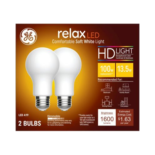 GE Lighting 100W Relax A19 LED HD Light Bulbs Soft White: 100W Equival ...