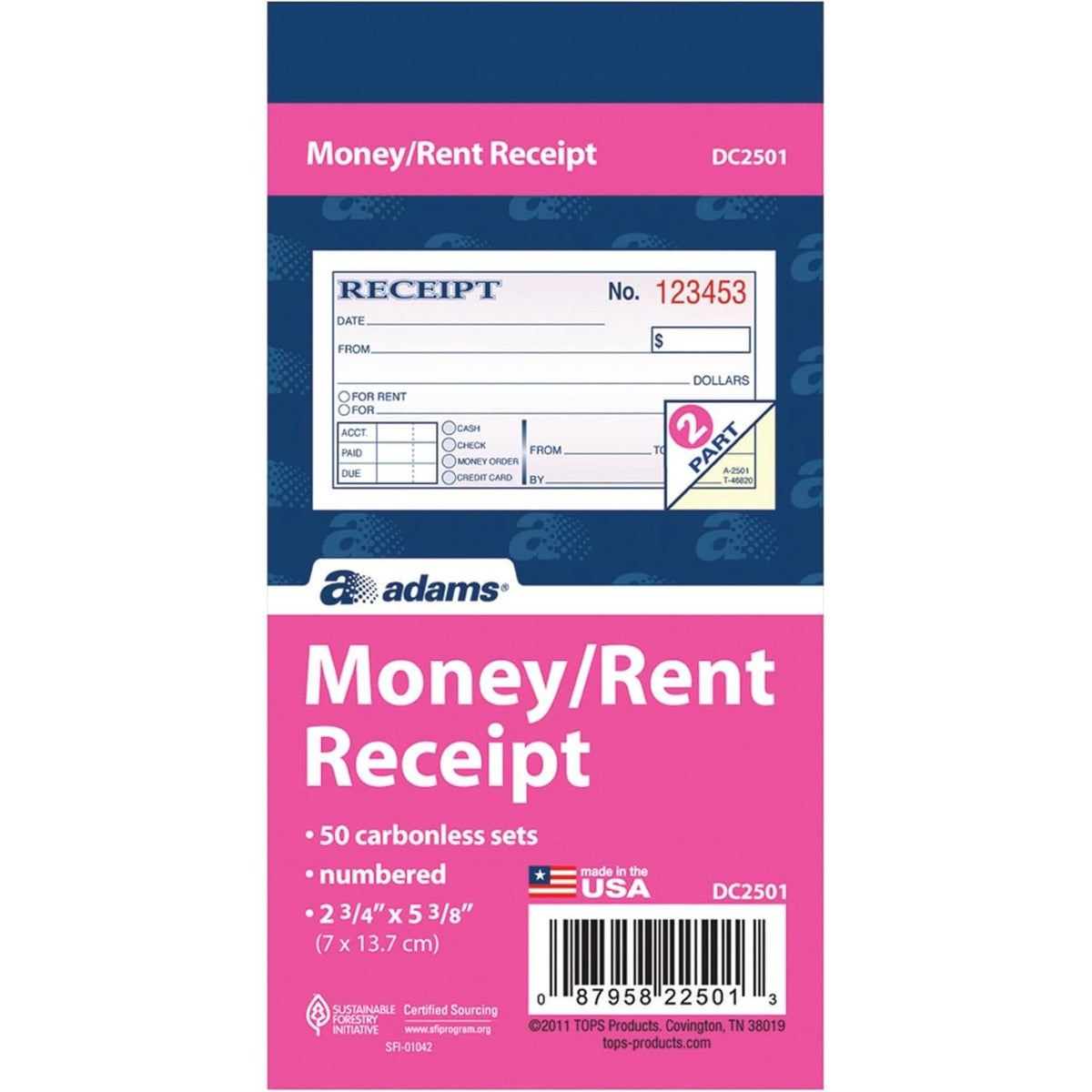 Adams Carbonless Money and Rent Receipt - Two Parts, 50 Sheets – L&R eShop