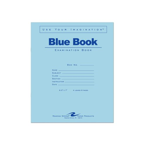 Roaring Spring Blue Exam Book, 8-1/2" x 7", White, 4 Sheets – L&R eShop
